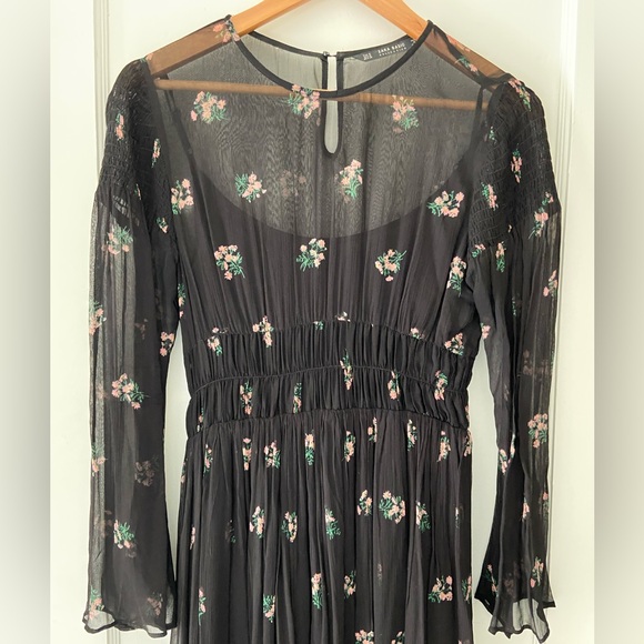 Zara | Dresses | Zara Sheer Midi Dress Roses M | Poshmark